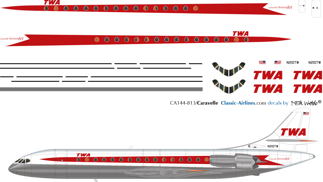 1/144 Scale Decal TWA Caravelle