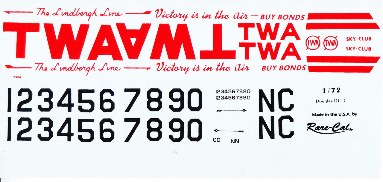 1/72 Scale Decal TWA DC-3