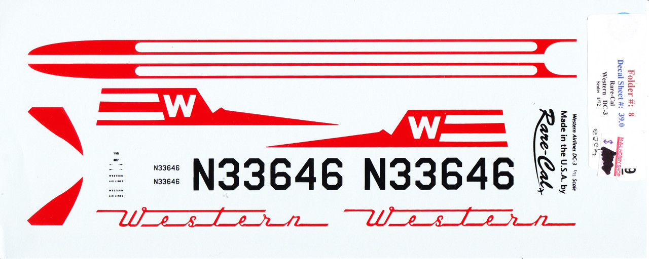 1/72 Scale Decal Western DC-3