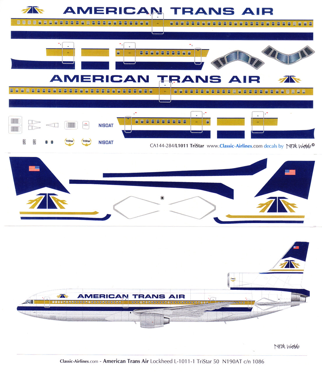 1/144 Scale Decal ATA - American Trans Air L-1011