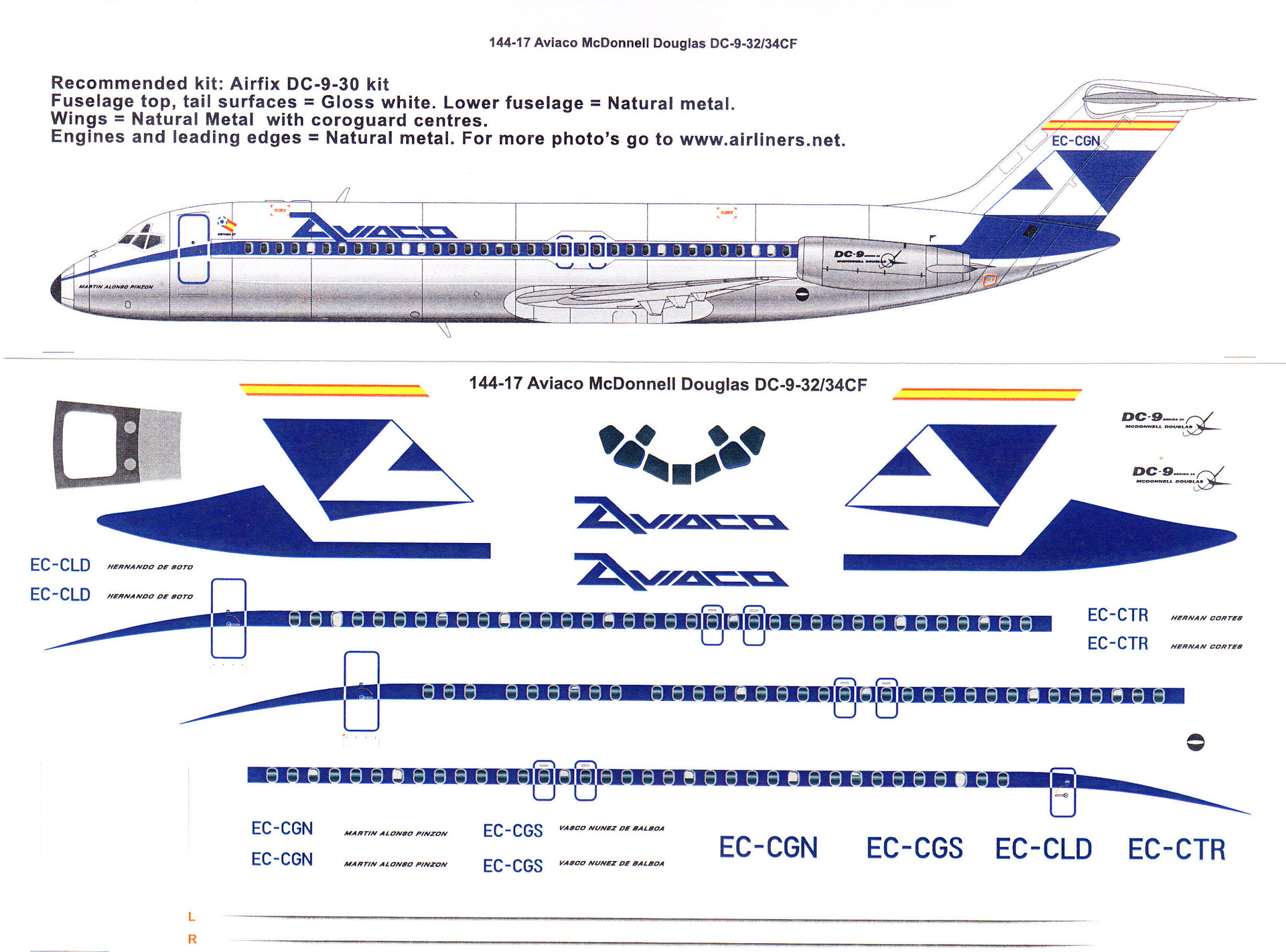 1/144 Scale Decal Aviaco DC-9-32/34CF