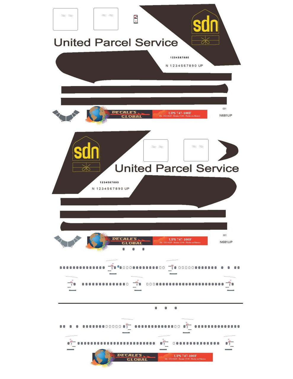 1/144 Scale Decal UPS 747-100F
