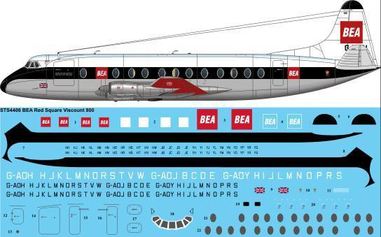 1/144 Scale Decal BEA Red Square Viscount 800 Screen printed decal ...