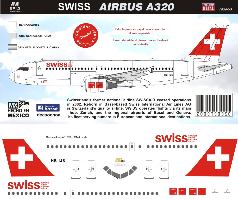 1/144 Scale Decal Swiss Airbus A-320