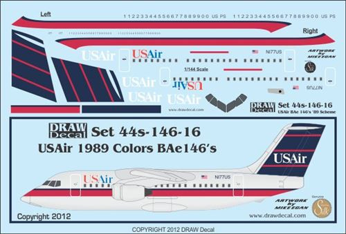 1/144 Scale Decal USAir BAe-146 1989 Livery - JoyDecals.com