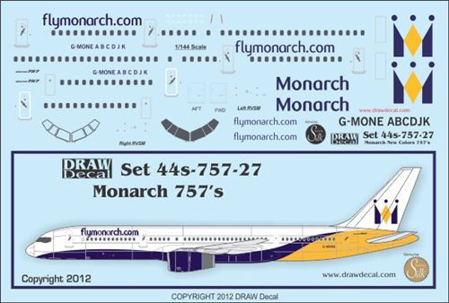1/144 Scale Decal Monarch 757-200 - JoyDecals.com