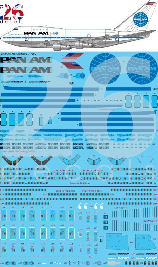 1/144 Scale Decal Pan Am 747-SP Delivery