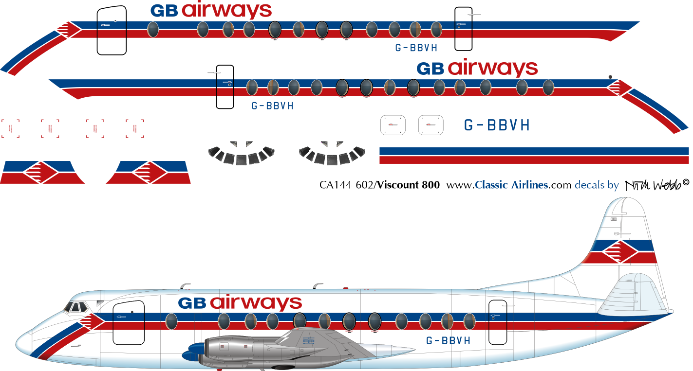 1/144 Scale Decal GB Airways Viscount 800