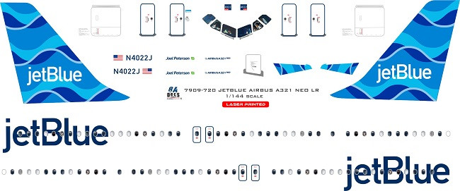 1/144 Scale Decal JetBlue A-321 STREAMERS