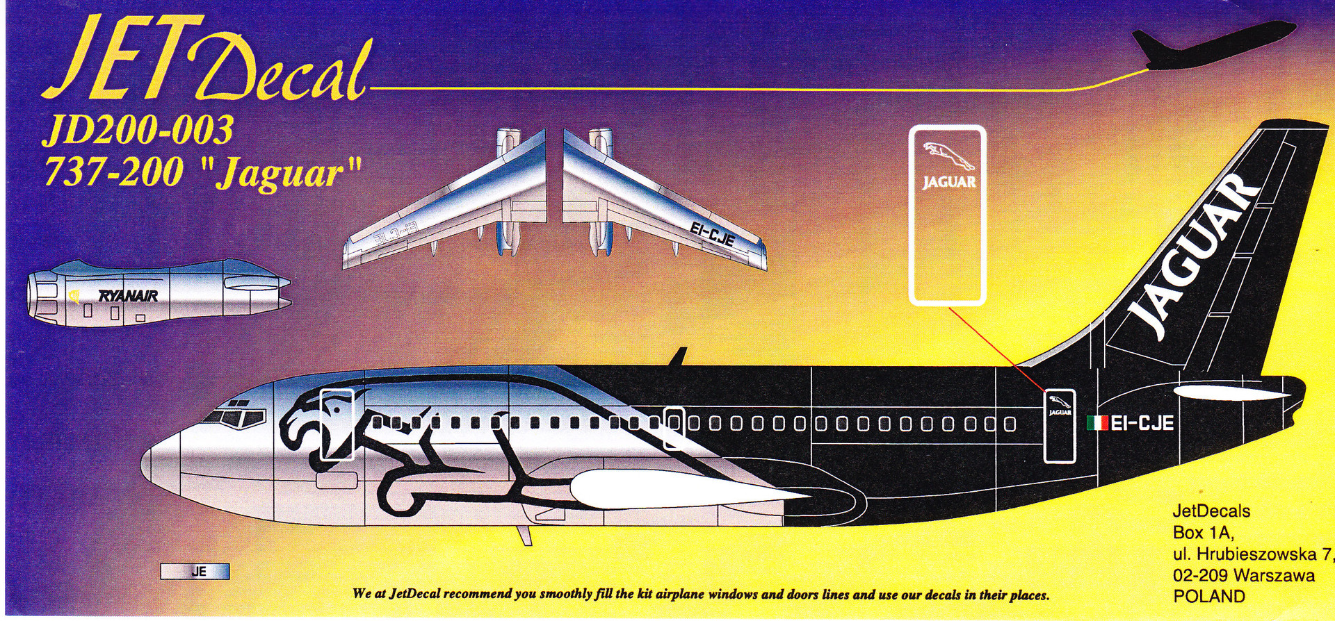 1/200 Scale Decal Ryanair 737-200 Jaguar