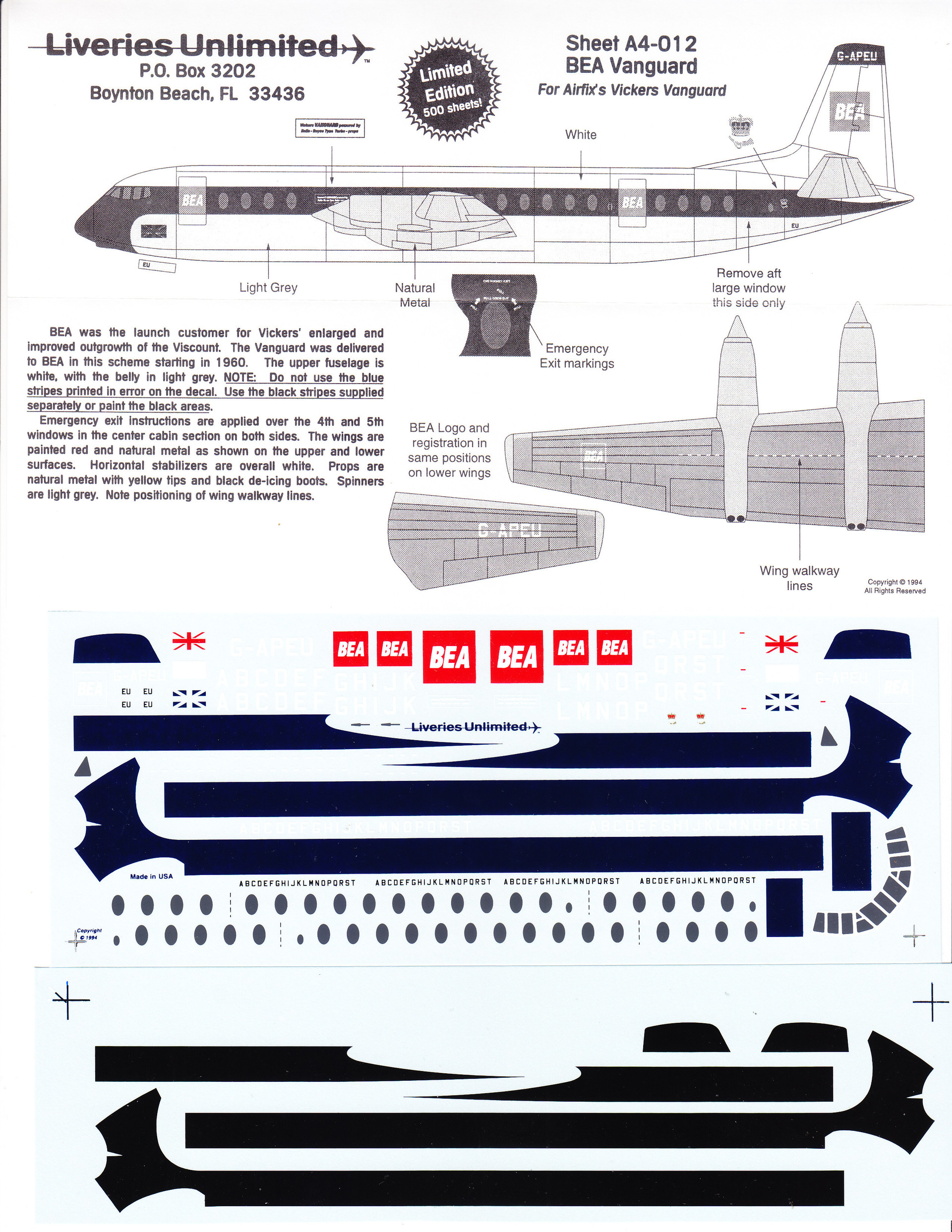 1/144 Scale Decal BEA Vanguard