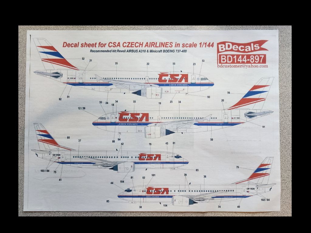1/144 Scale Decal CSA A-310 / A-320 / A-321 / 737-400