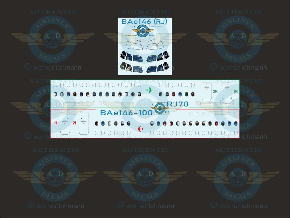 1/144 Scale Decal BAe 146-100 / RJ-70 LIFELIKE Cockpit & Windows