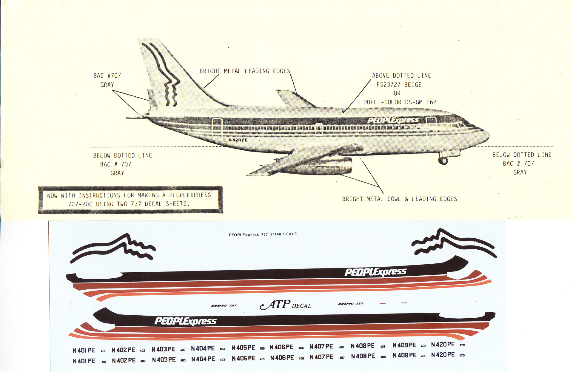 1/144 Scale Decal Peoplexpress 737-200