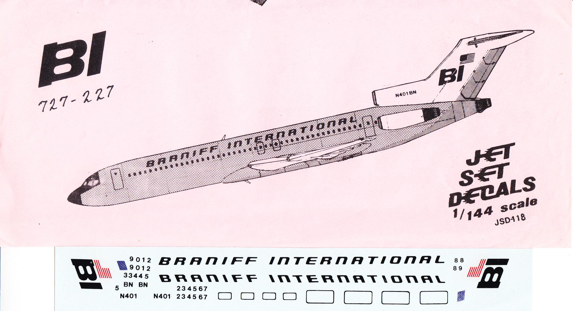 1/144 Scale Decal Braniff International 727-200