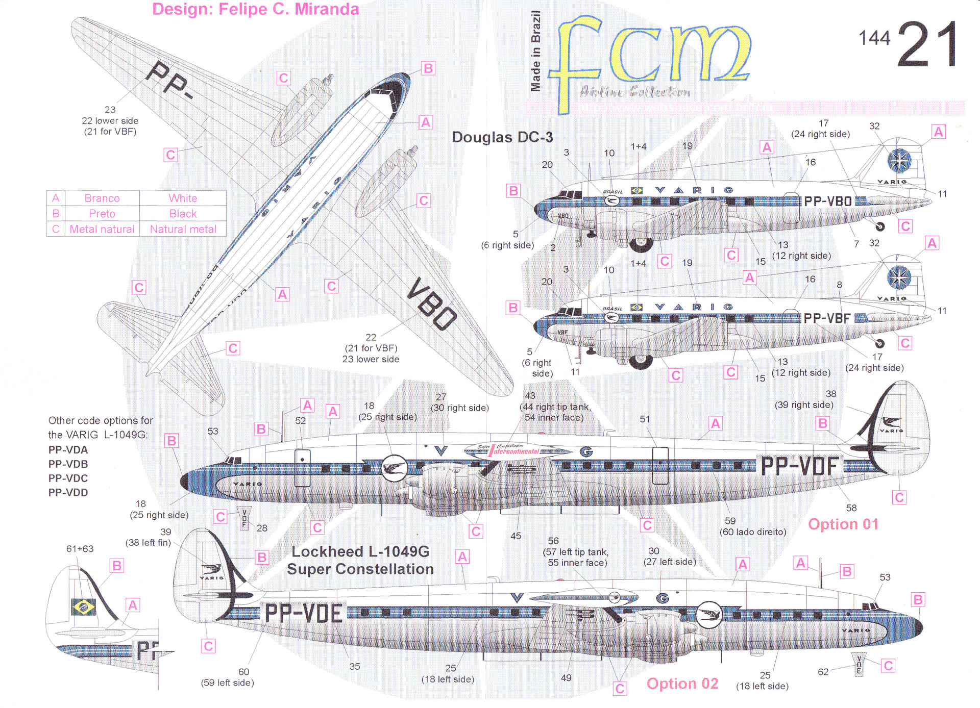 1/144 Scale Decal Varig DC-3 / L-1049G Constellation