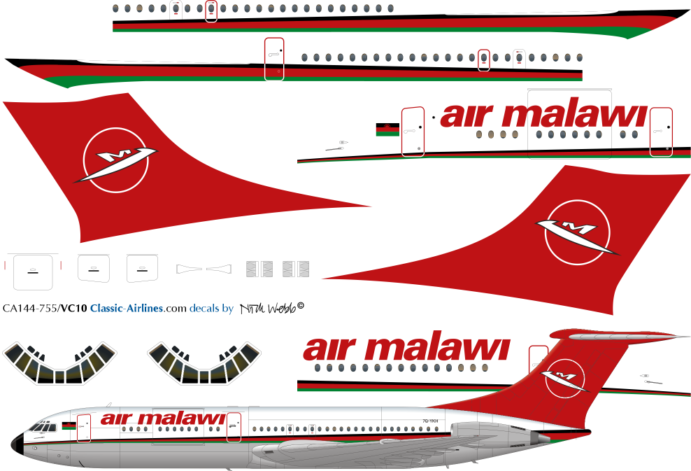 1/144 Scale Decal Air Malawi VC-10.