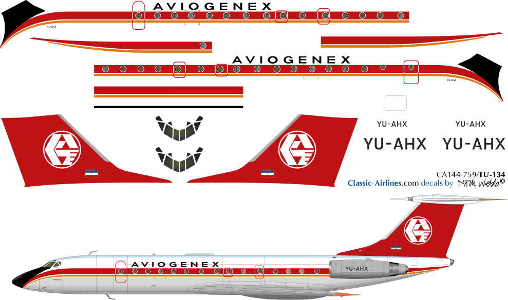 1/144 Scale Decal Aviogenex TU-134