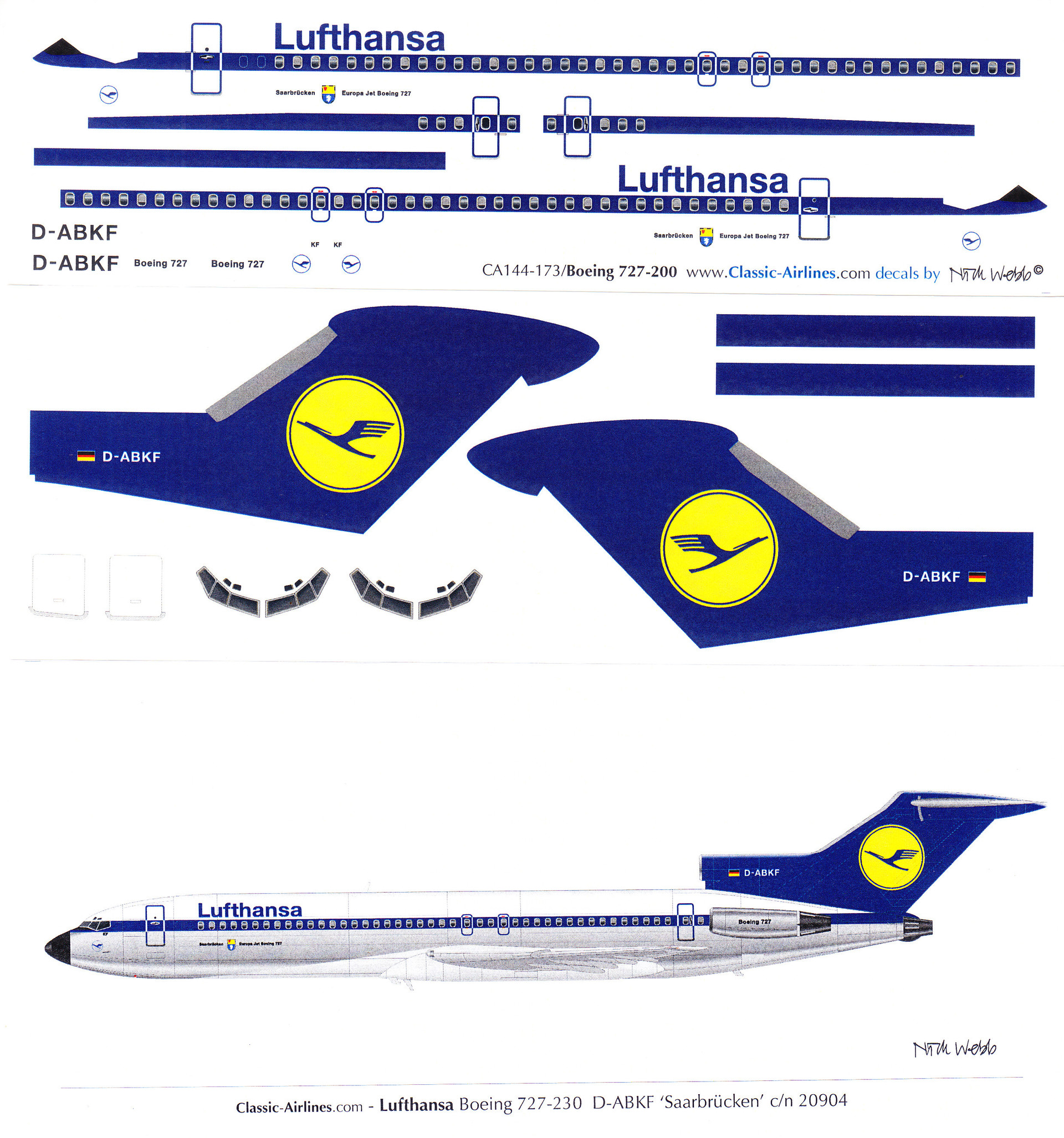 1/144 Scale Decal Lufthansa 727-200