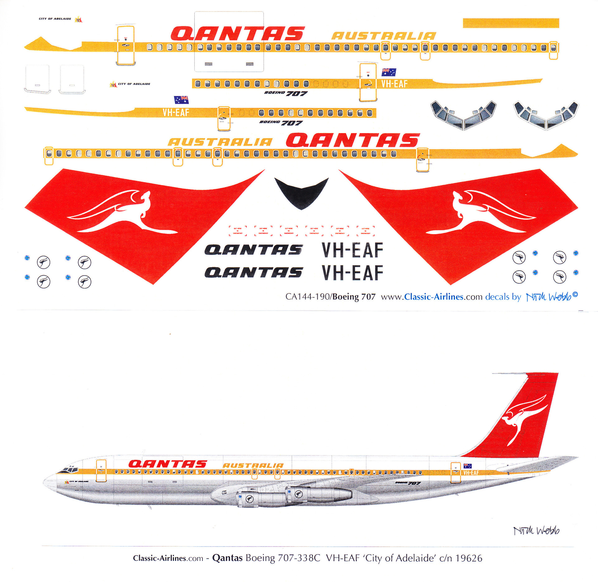 1/144 Scale Decal Qantas 707 Last Livery