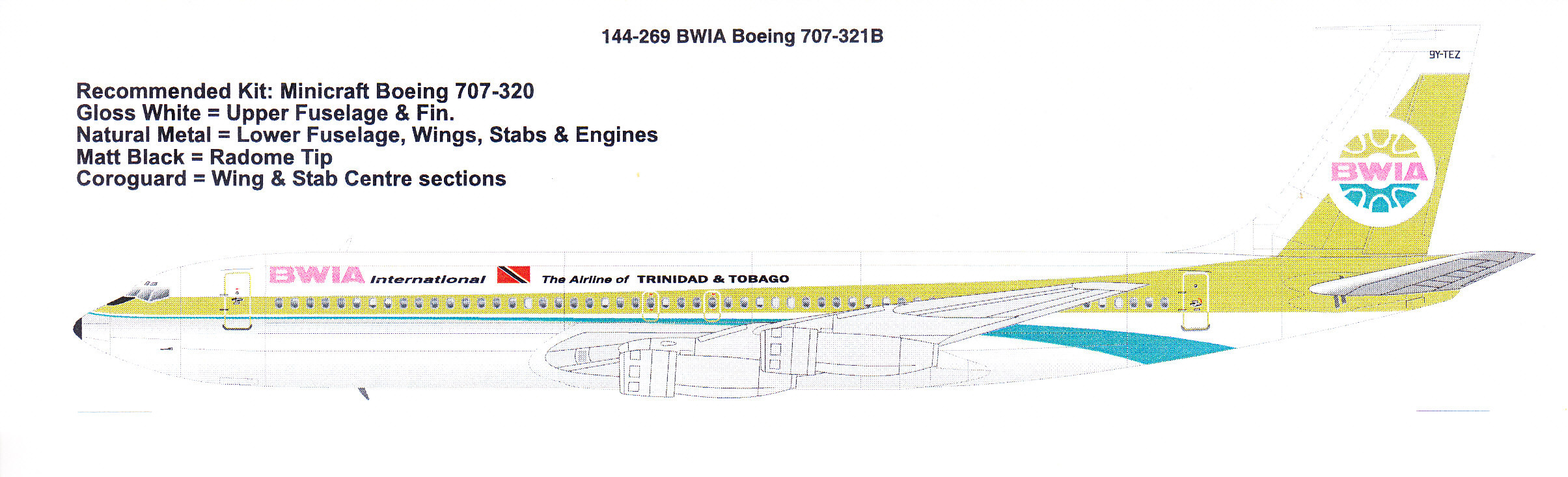 1/144 Scale Decal BWIA 707-320B