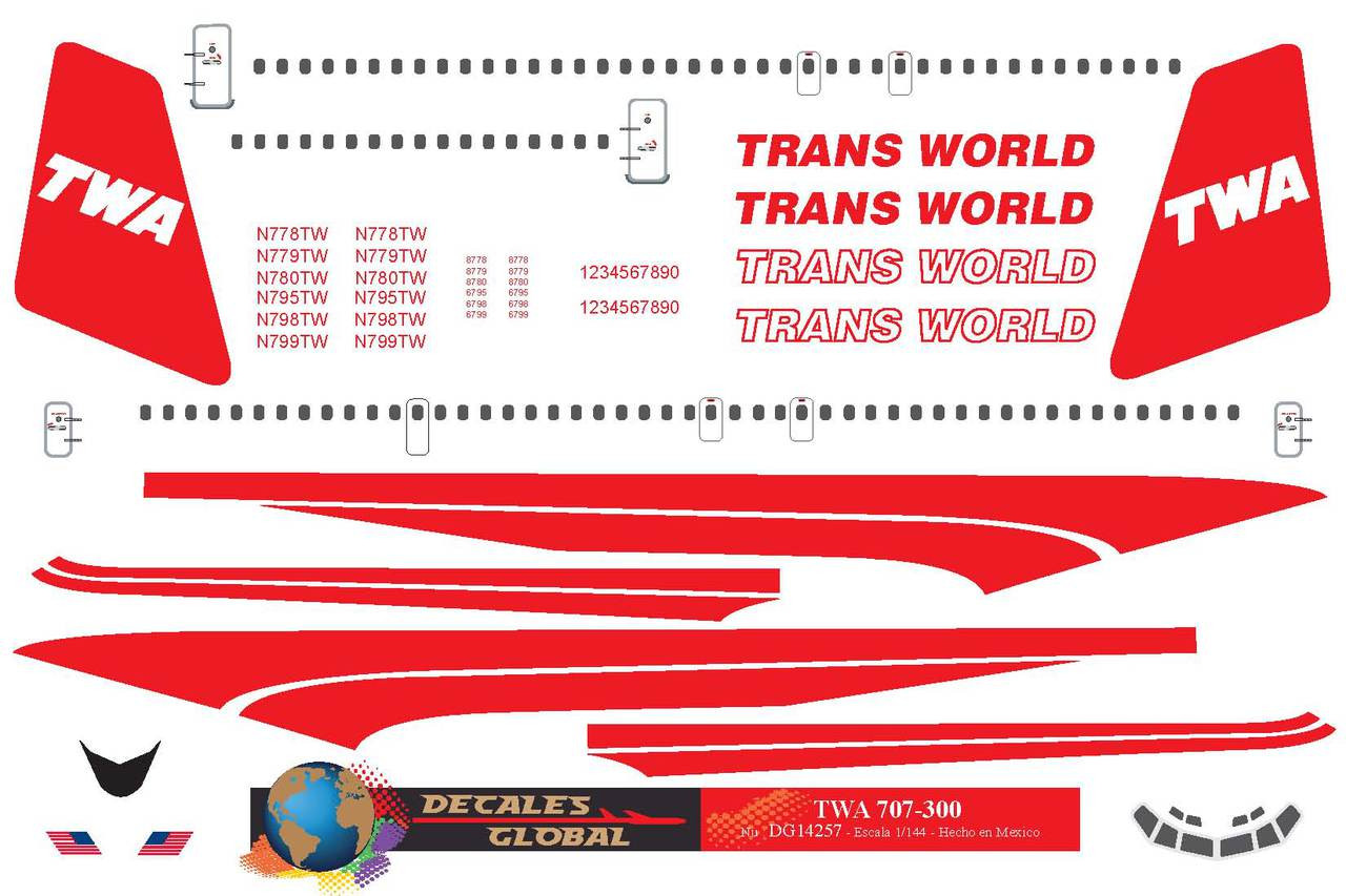 1/144 Scale Decal TWA 707-300