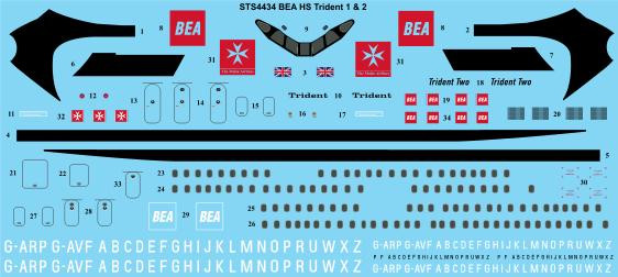 1/144 Scale Decal BEA Red Square HS Trident 1 & 2 - JoyDecals.com