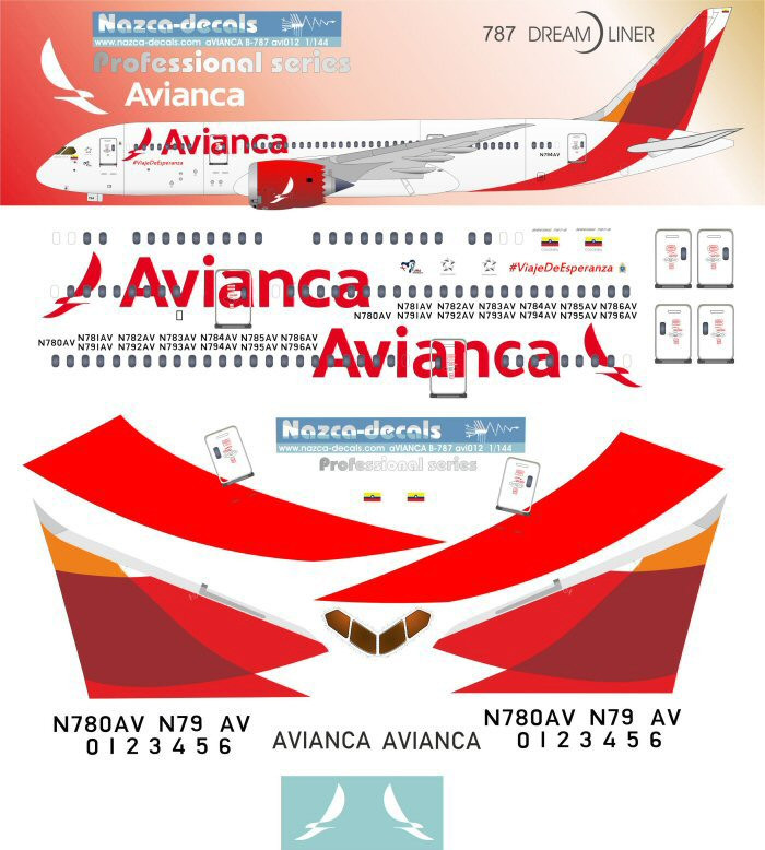 1/144 Scale Decal Avianca 787-8