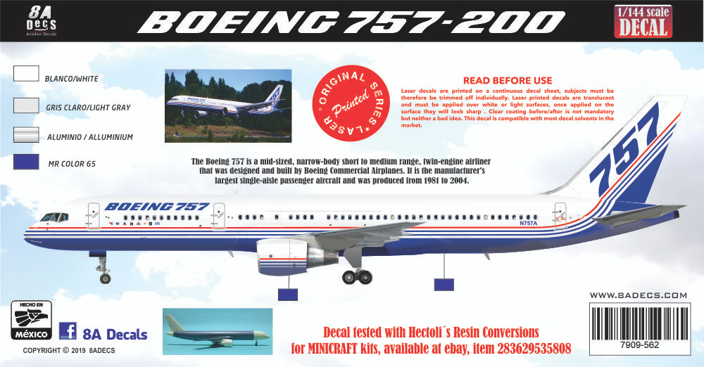 1/144 Scale Decal 757-200 Boeing House Colors