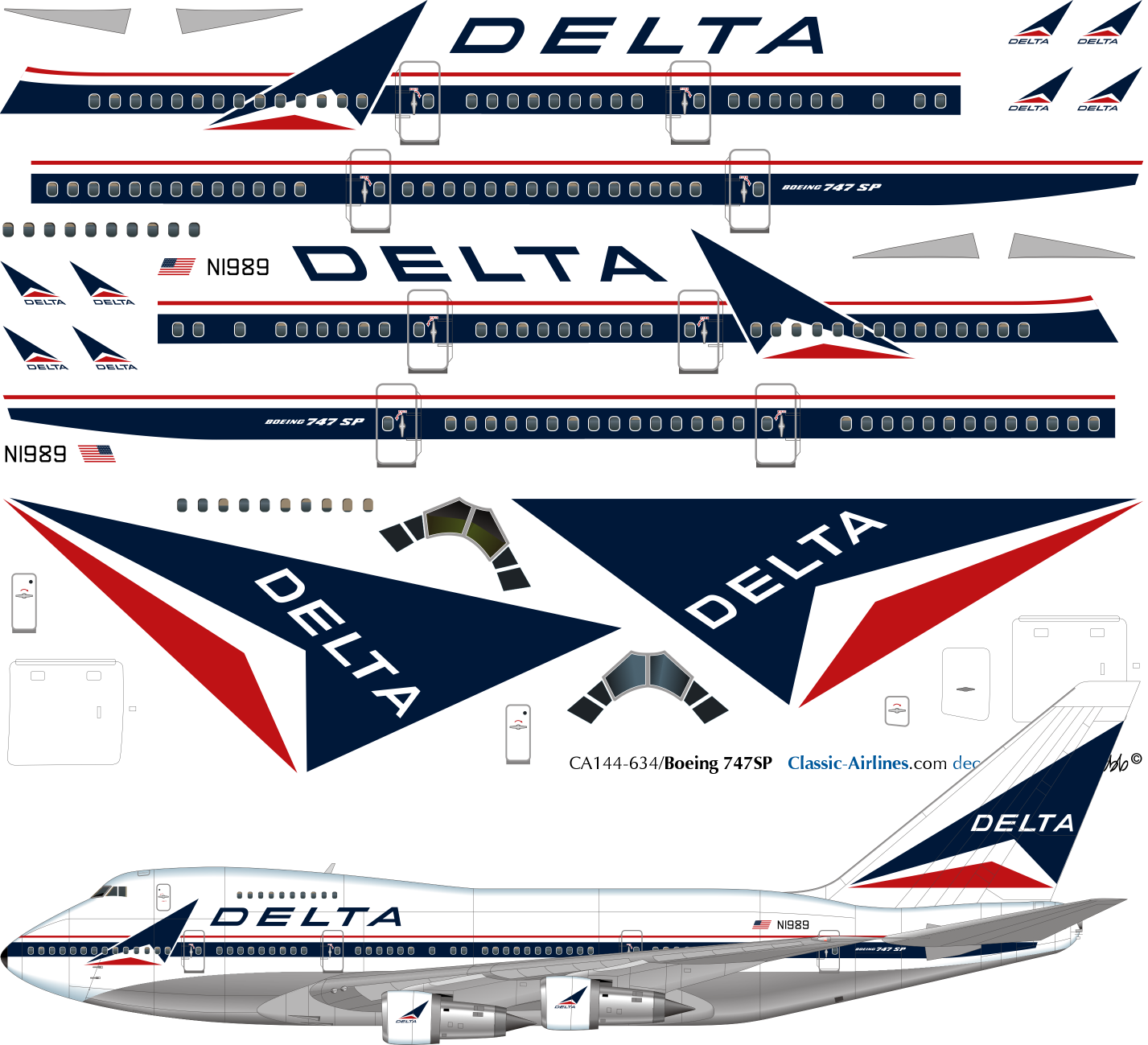1/144 Scale Decal Delta Airlines 747-SP