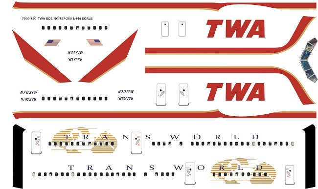 1/144 Scale Decal TWA 757-200 Final Livery