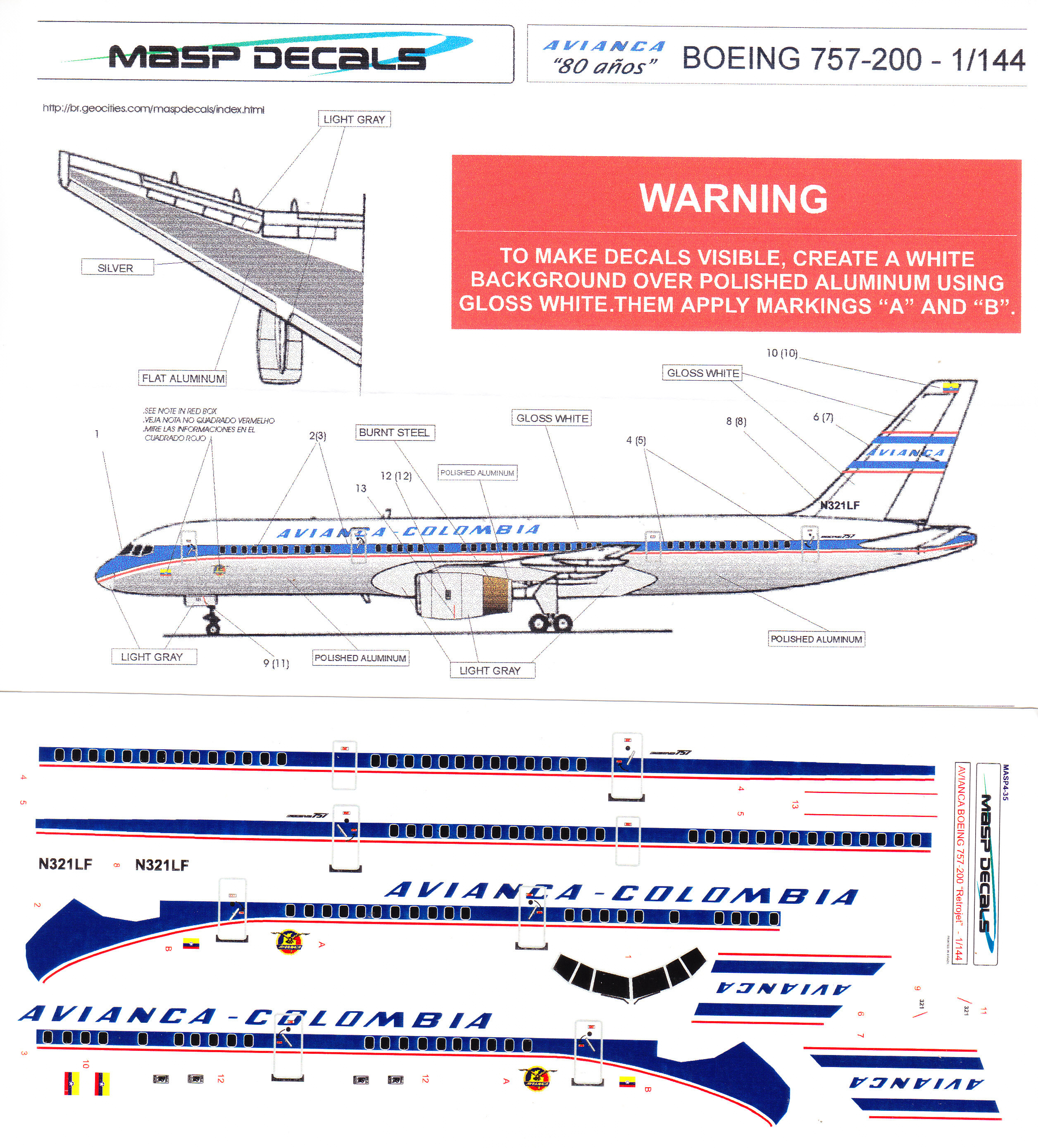 1/144 Scale Decal Avianca 757-200 Retro