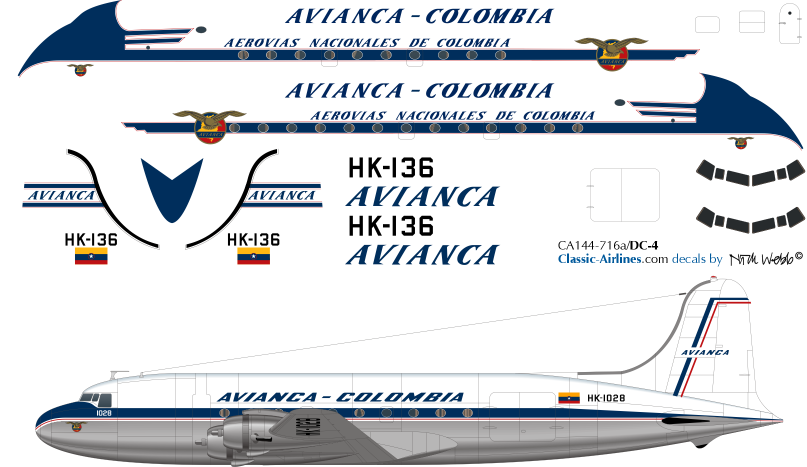 1/144 Scale Decal Avianca DC-4 HK-136