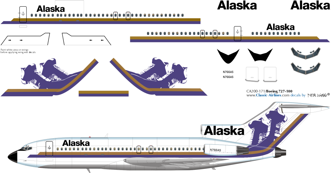 1/200 Scale Decal Alaska 727-100 Domes