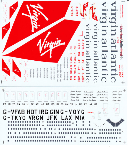 1/144 Scale Decal Virgin Atlantic 747-200 / 400