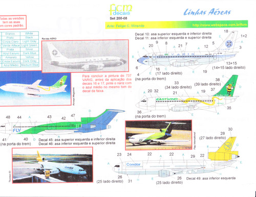 1/200 Scale Decal FLY 727-200 / Varig 737-200 / Eastwind 737-200 ...
