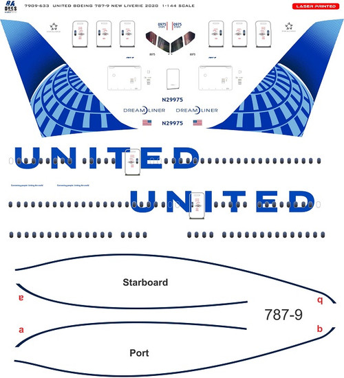 1/144 Scale Decal United Airlines 787-9