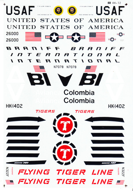 1/144 Scale Decal Flying Tiger Line / Braniff International / Avianca ...