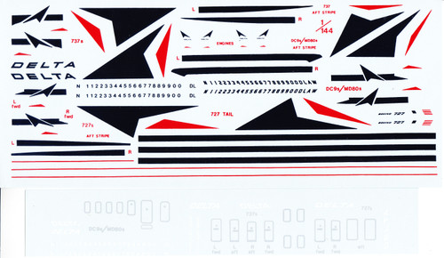 1/144 Scale Decal Delta 727-200 / 737-200 / DC9-30