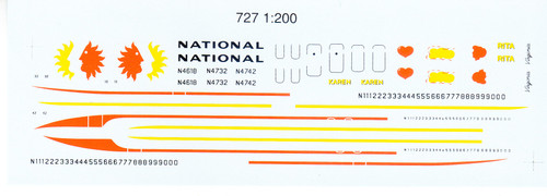1/200 Scale Decal National 727-100 / 200 Sun King