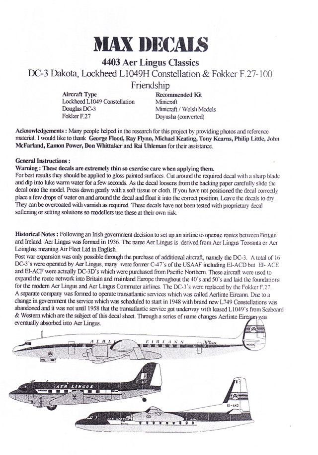 Decals By Aircraft - MCDONNELL-DOUGLAS - DC-3 - Page 1 - JoyDecals.com