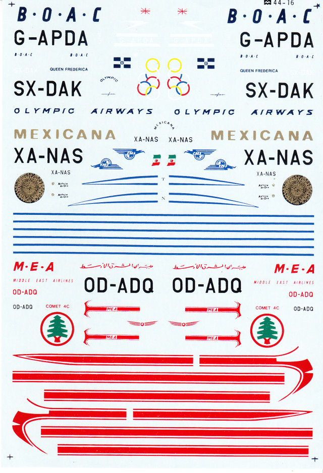 1/144 Scale Decal Olympic Comet 4B / BOAC / MEXICANA / MEA Comet 4C