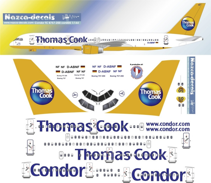 1/144 Scale Decal Condor / Thomas Cook B757-200 Yellow Livery