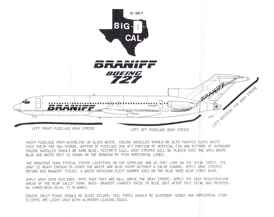 1/144 Scale Decal Braniff 727