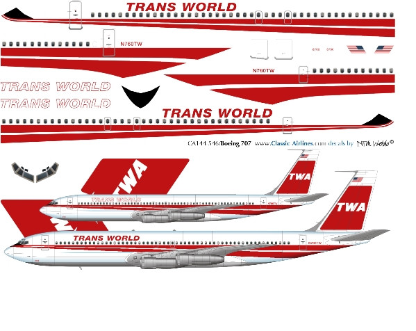 1/144 Scale Decal TWA 707 Last