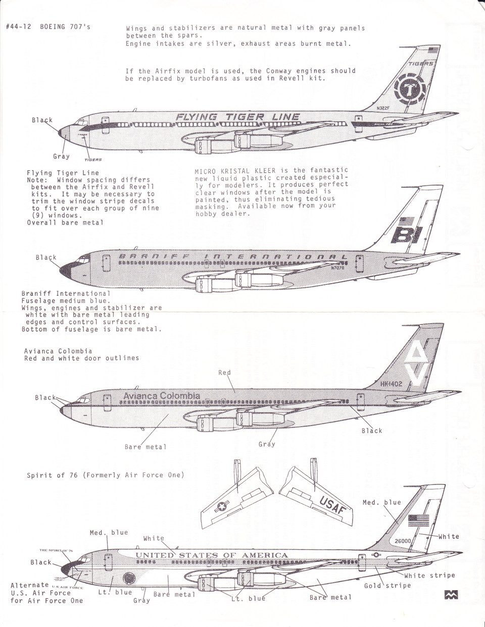 1/144 Scale Decal Flying Tiger Line / Braniff International / Avianca ...