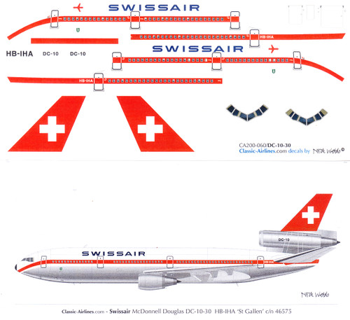 1/200 Scale Decal Swissair DC10-30