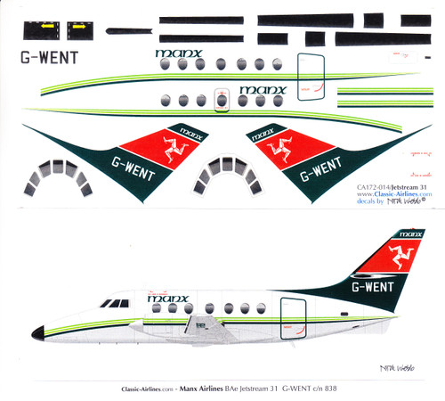 1/72 Scale Decal Manx Jetstream 31