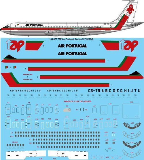 1/144 Scale Decal TAP Air Portugal Boeing 707-320B/C