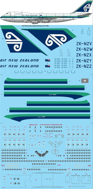 1/144 Scale Decal Air New Zealand Boeing 747-219B